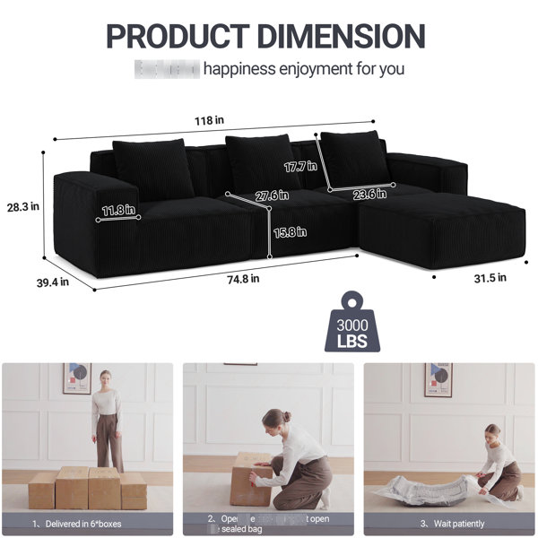 Latitude Run® 118 - Inch Bed Convertible Modular Solution, Three Person ...