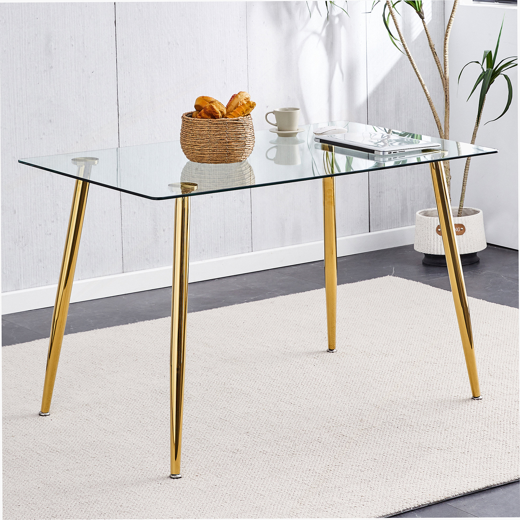 Mercer41 Modern Minimalist Rectangular Glass Dining Table for 4-6 with ...