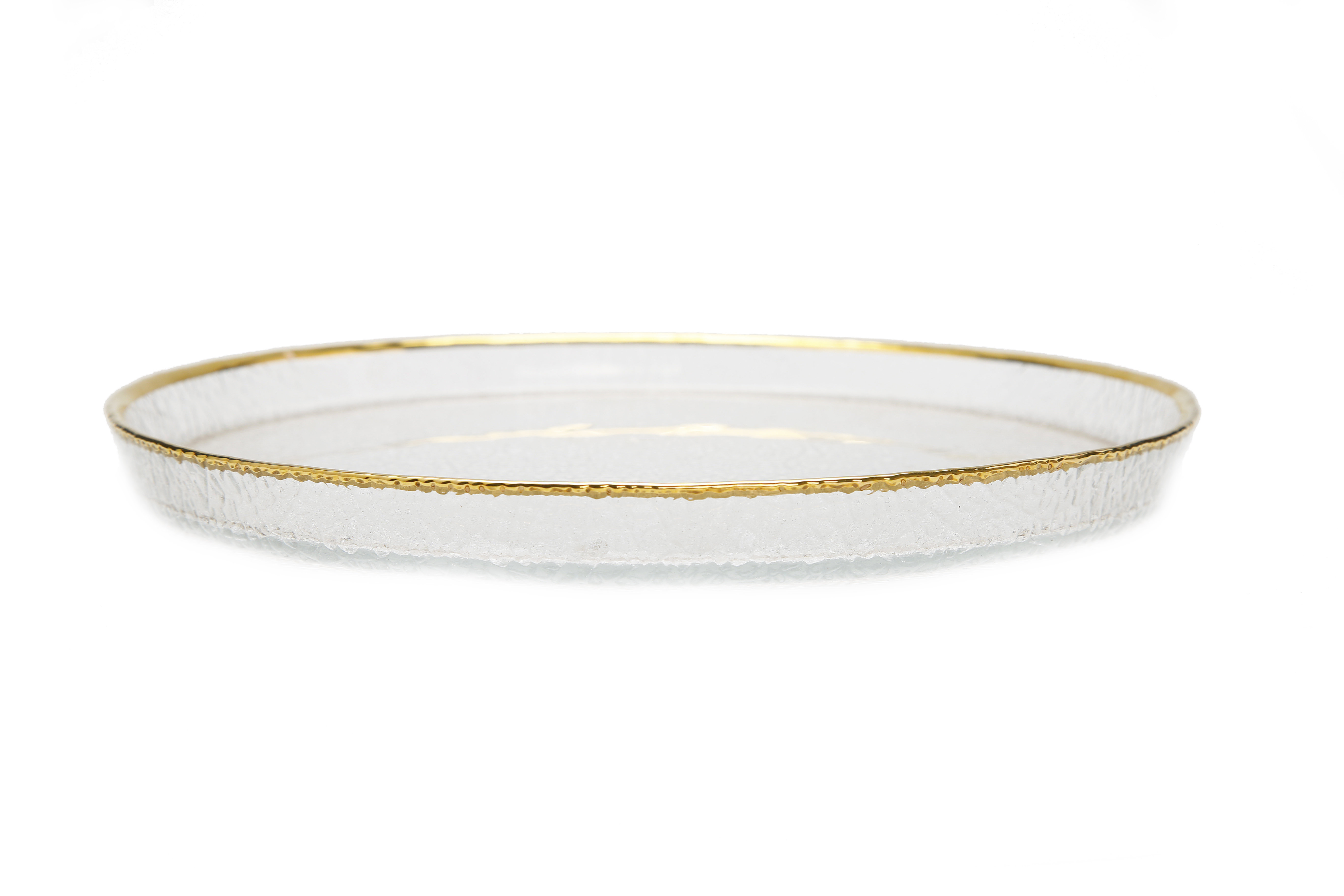 Classic Touch S/4 Pebbled Glass Charger Plates Raised Rim With Gold ...