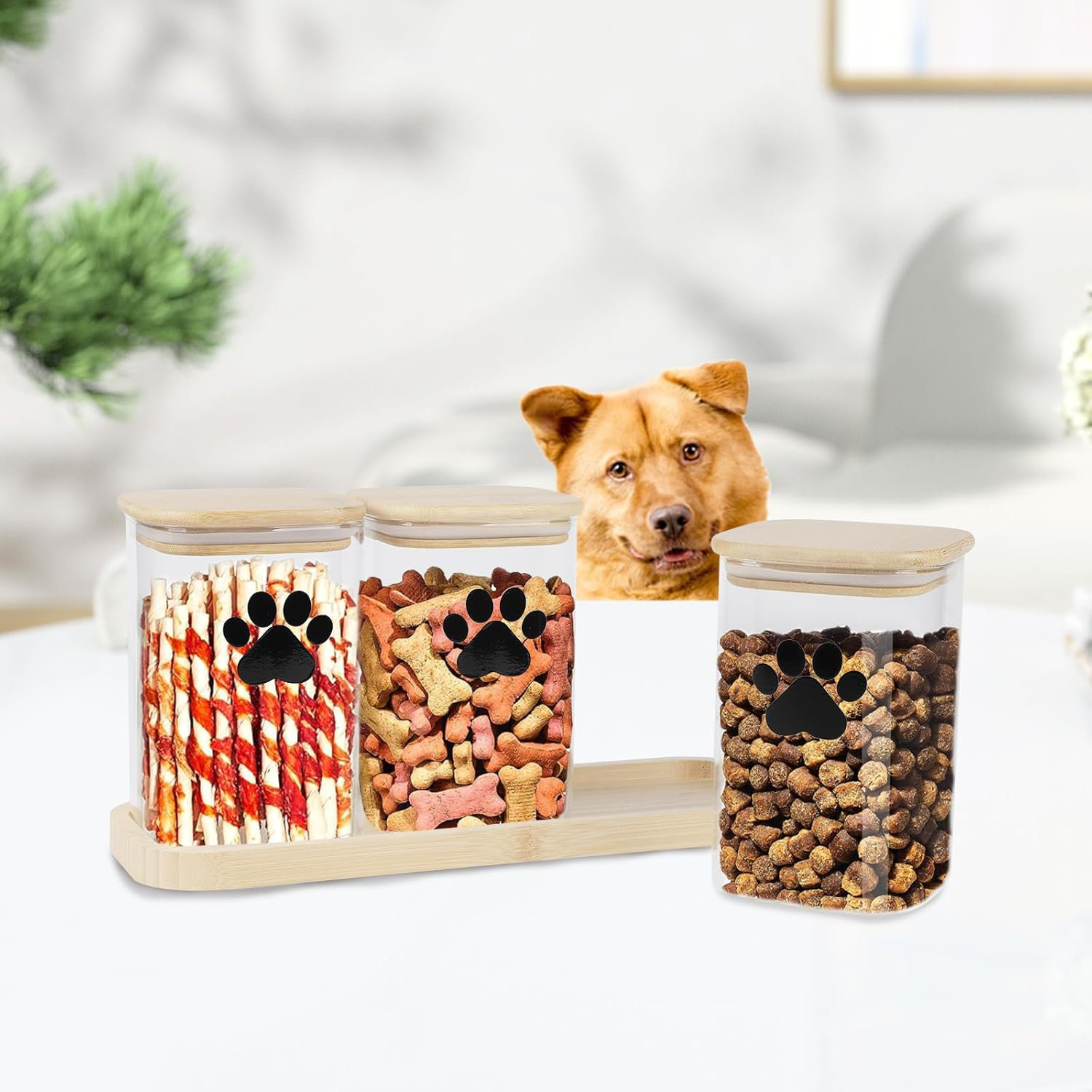 RAPTIZ 37Oz Dog Treat Jars Set Of 3,Clear Dog Treat Container With ...