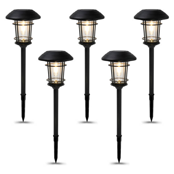 LETMY Black Low Voltage Solar Powered Integrated LED Pathway Light Pack ...