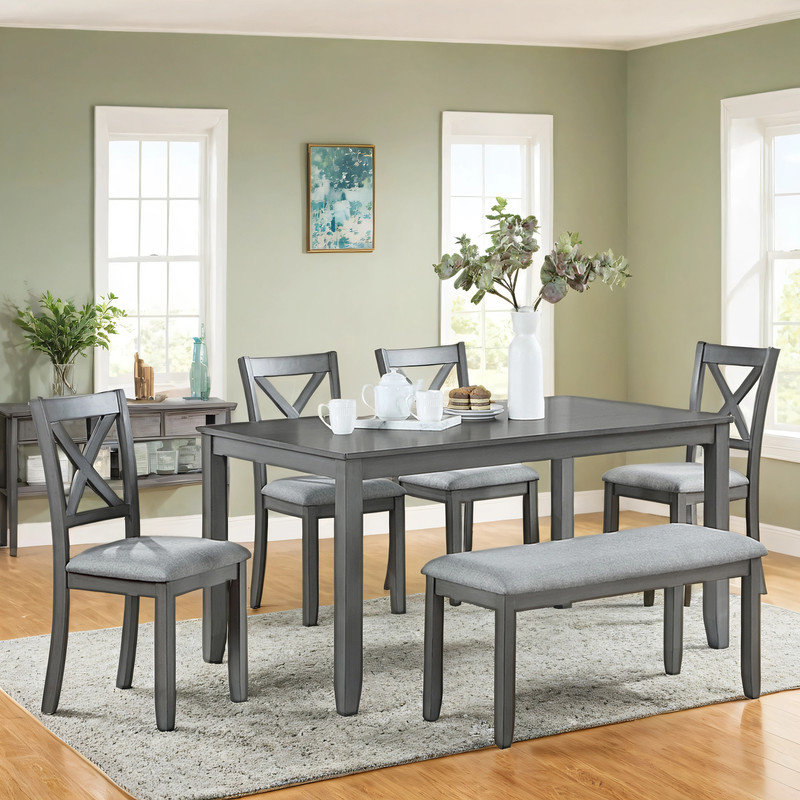 Gracie Oaks 6 Piece Dining Table Set,Rectangular Table with 4 ...