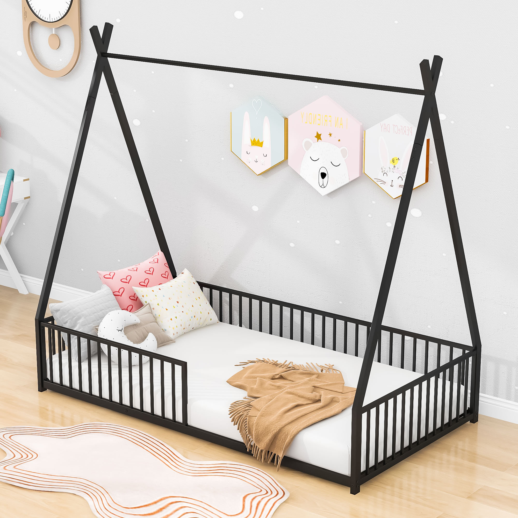 Redwood Rover Eisley Metal Twin/Full Size House Platform Beds with Safe ...