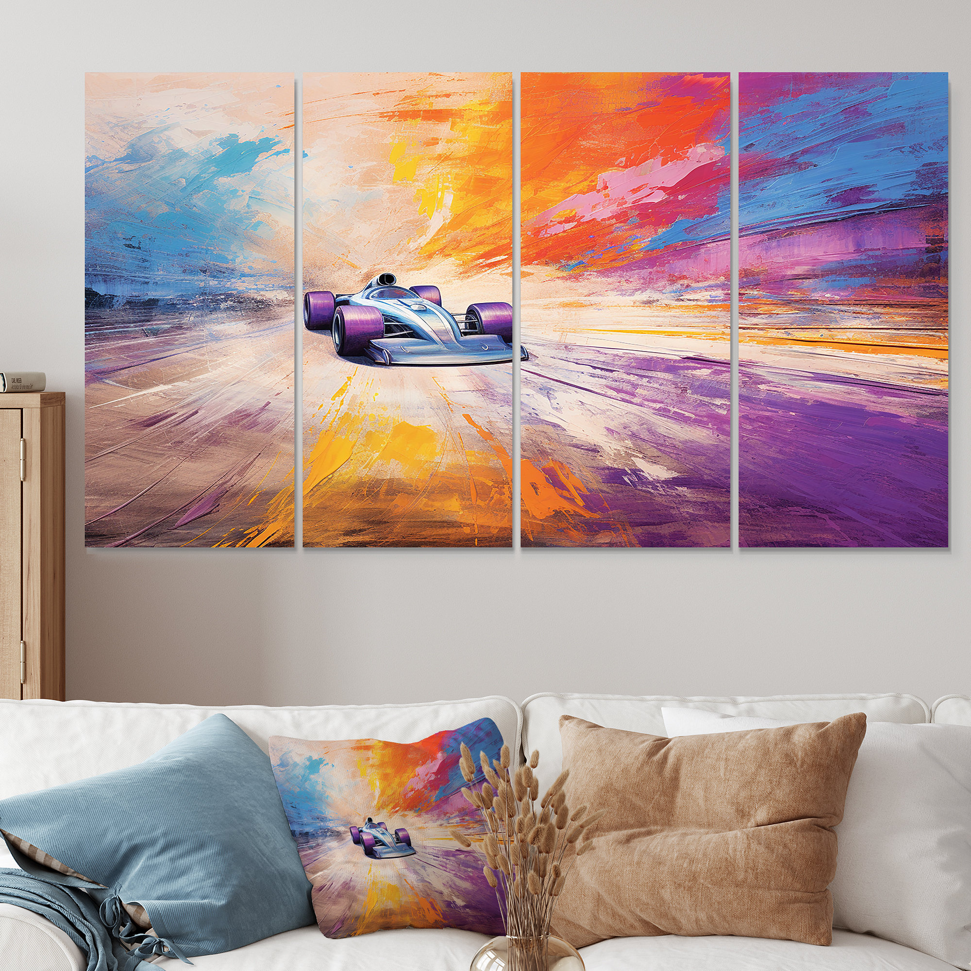 Ivy Bronx Colorful Formula Car Race Track II - Race Tracks 4 Piece Wall ...