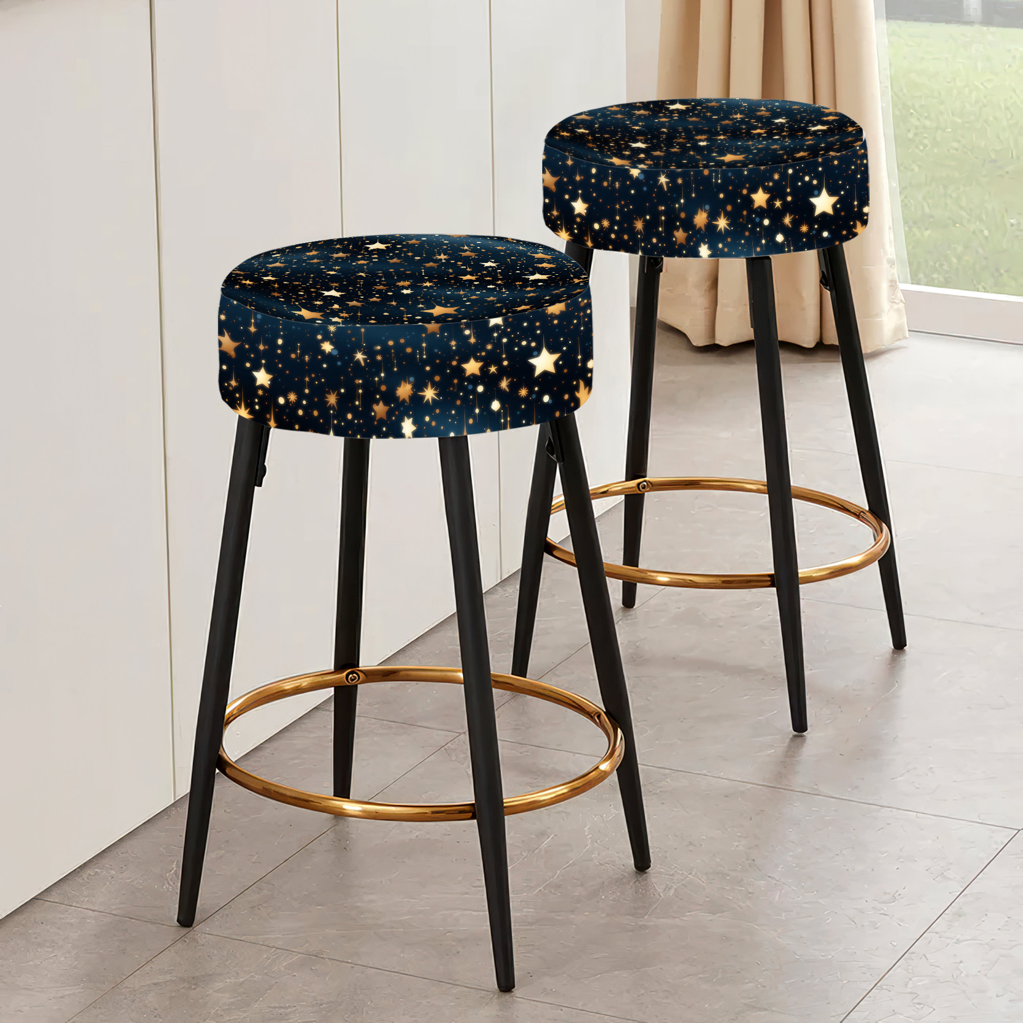Design Art Glamorous Blue Midnight Stars Galaxy - Abstract Bar Stools ...