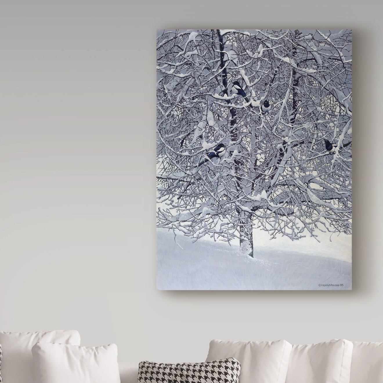 Trademark Fine Art 'Snow Tree with Magpies' Acrylic Painting Print on ...