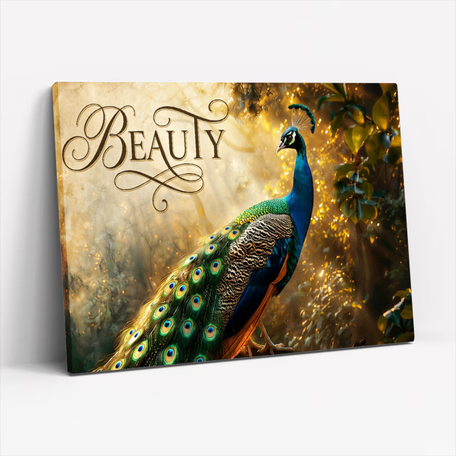 Astoria Grand Peacock Beauty Canvas Wrapped Wall Art Oil Painting Print ...