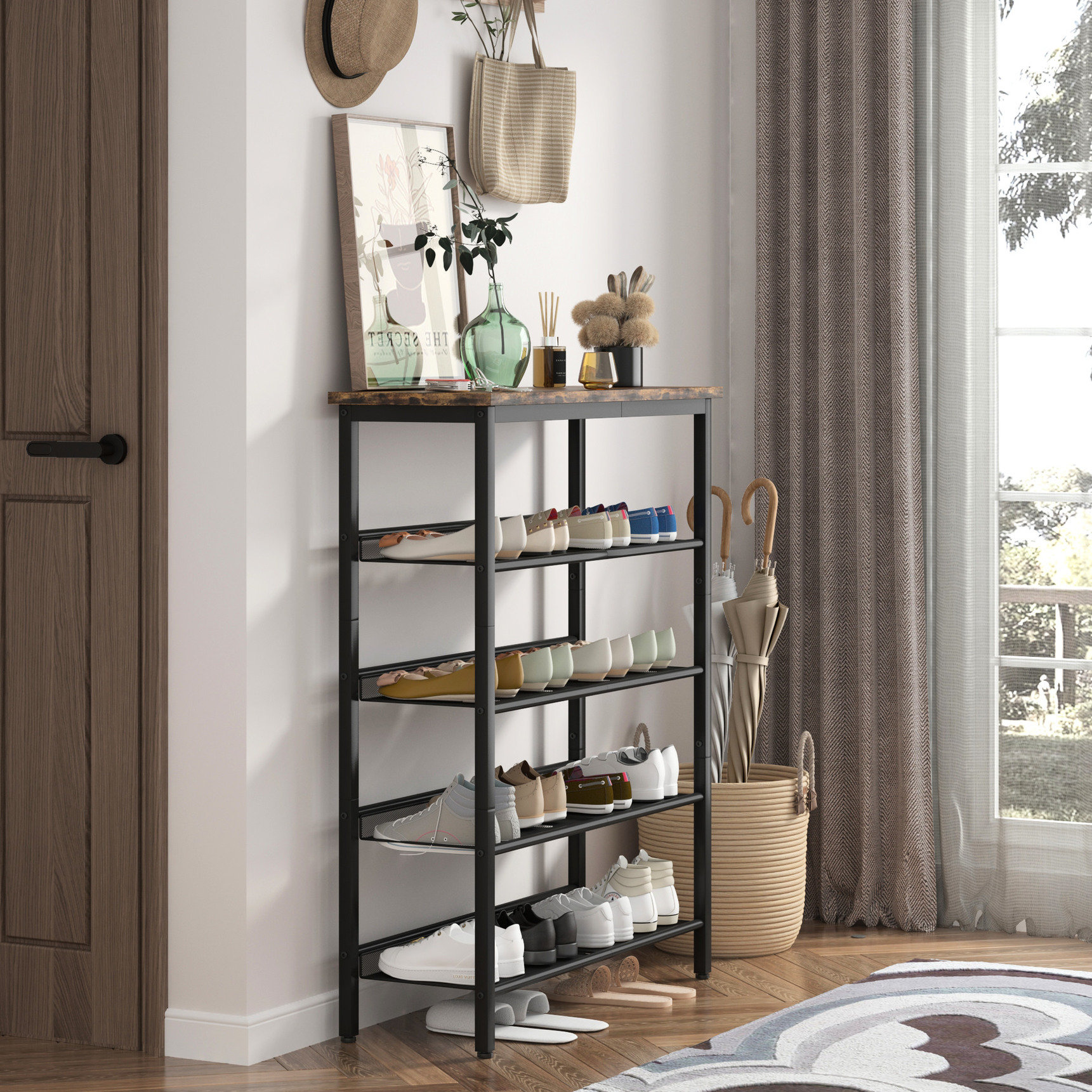 17 Stories Wooden Top And Metal Base Shoe Rack - Stylish Functional ...