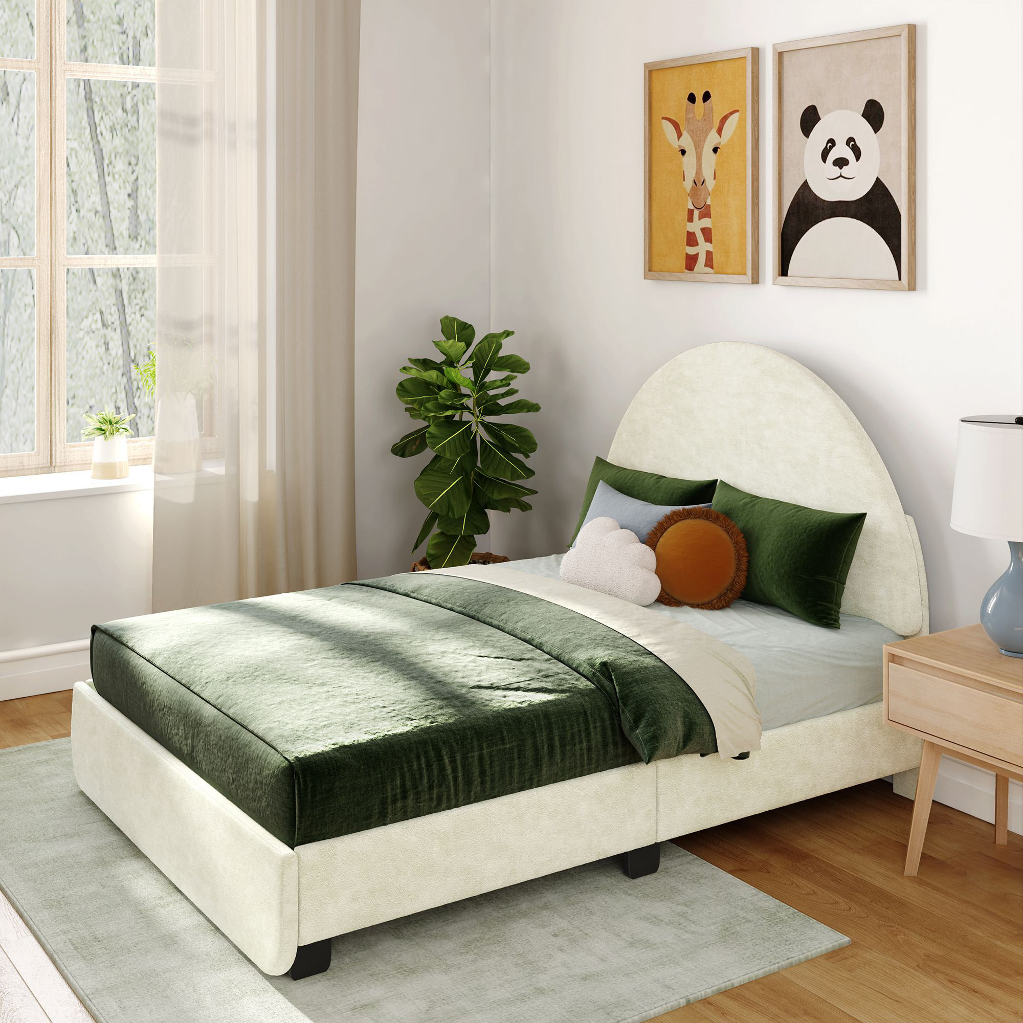 Ebern Designs Beunca Solid Wood Upholstered Bed with Arch Headboard ...