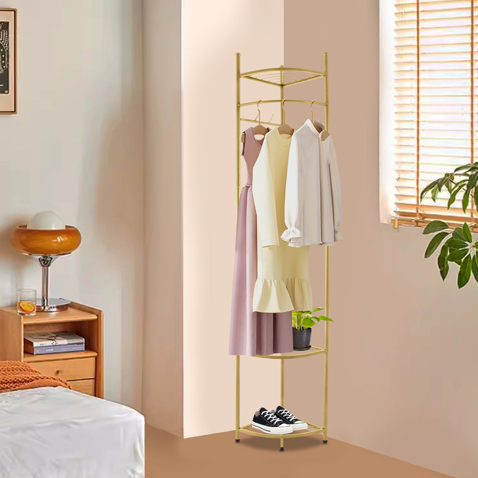 Ivy Bronx 15.35*67.71In Freestanding Corner Clothing Rack | Wayfair