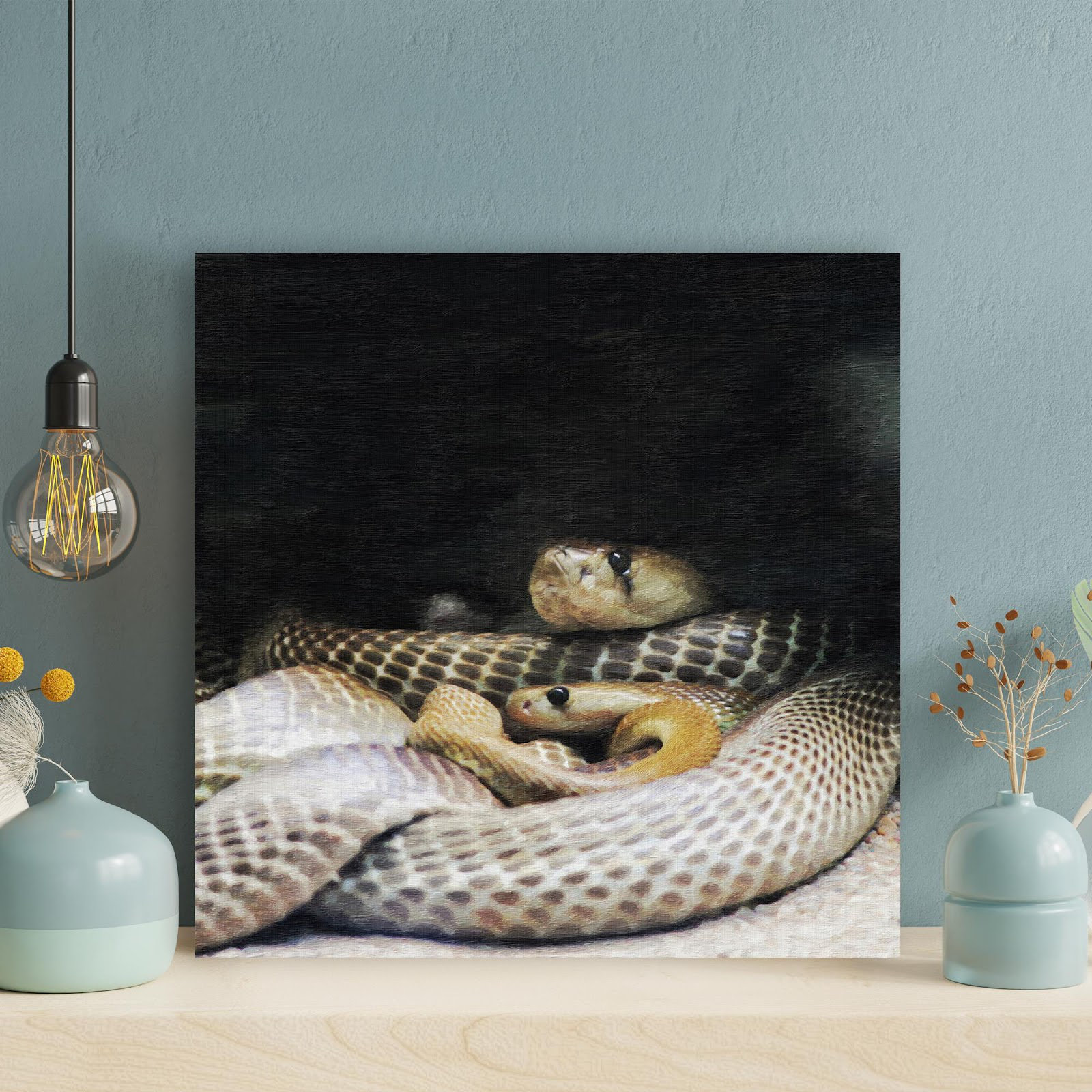 Latitude Run® Brown And White Snake On Black Background - Wrapped ...