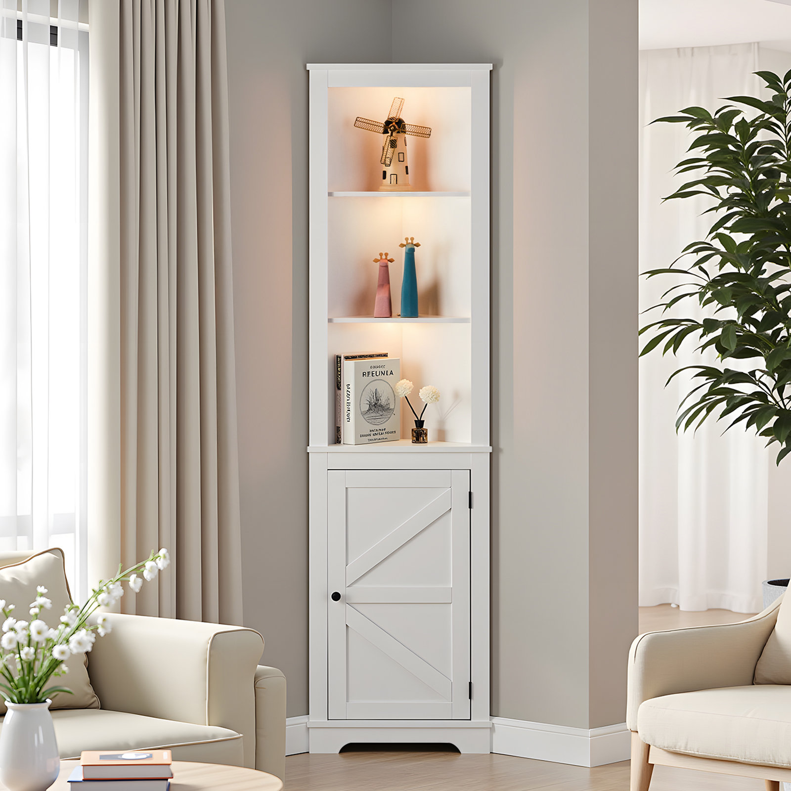 Wrought Studio™ 70.87'' 3 Layer Accent Corner Cabinet Storage 3 Layer ...