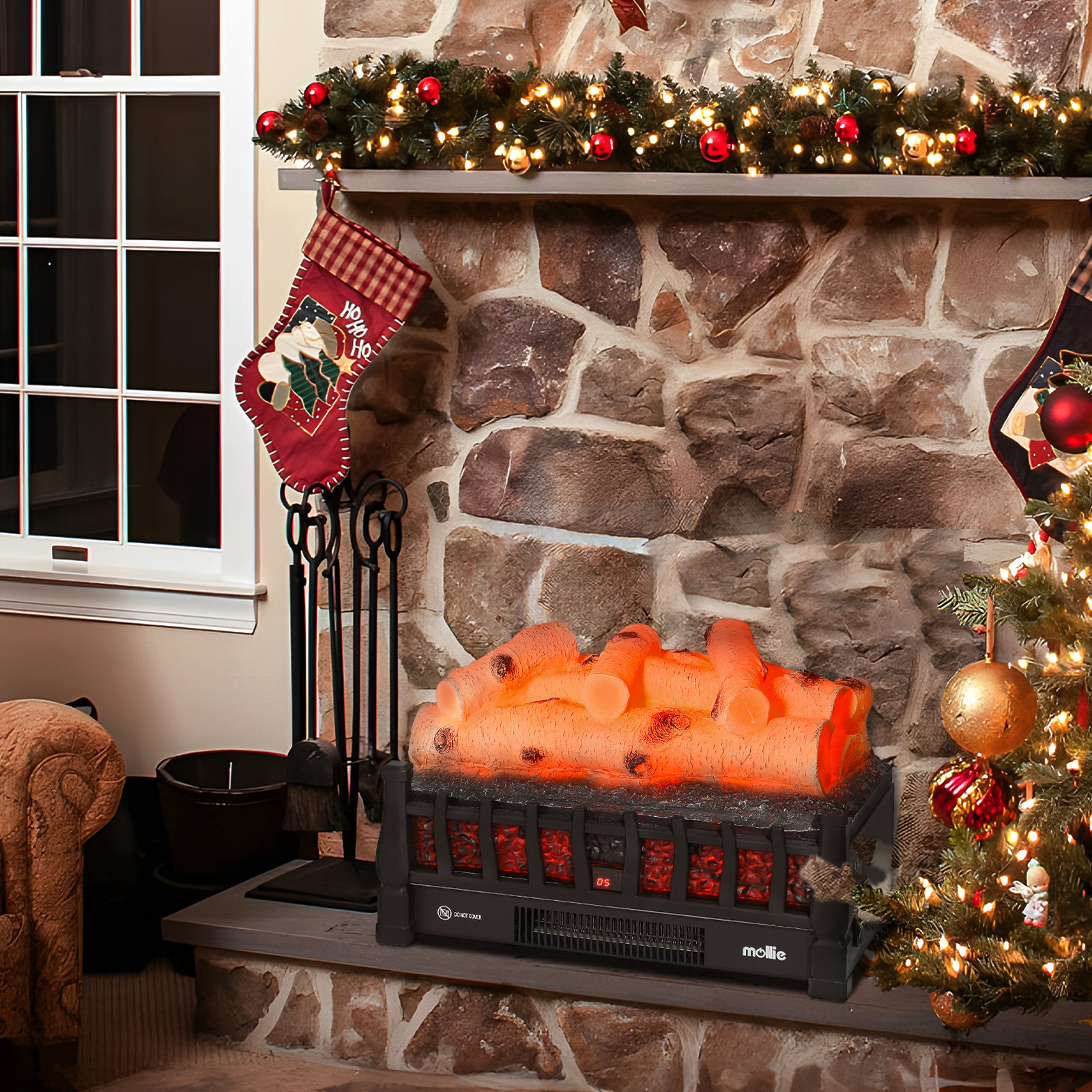 MoNiBloom 20" Electric Fireplace Log Set Heater with Realistic Ember ...