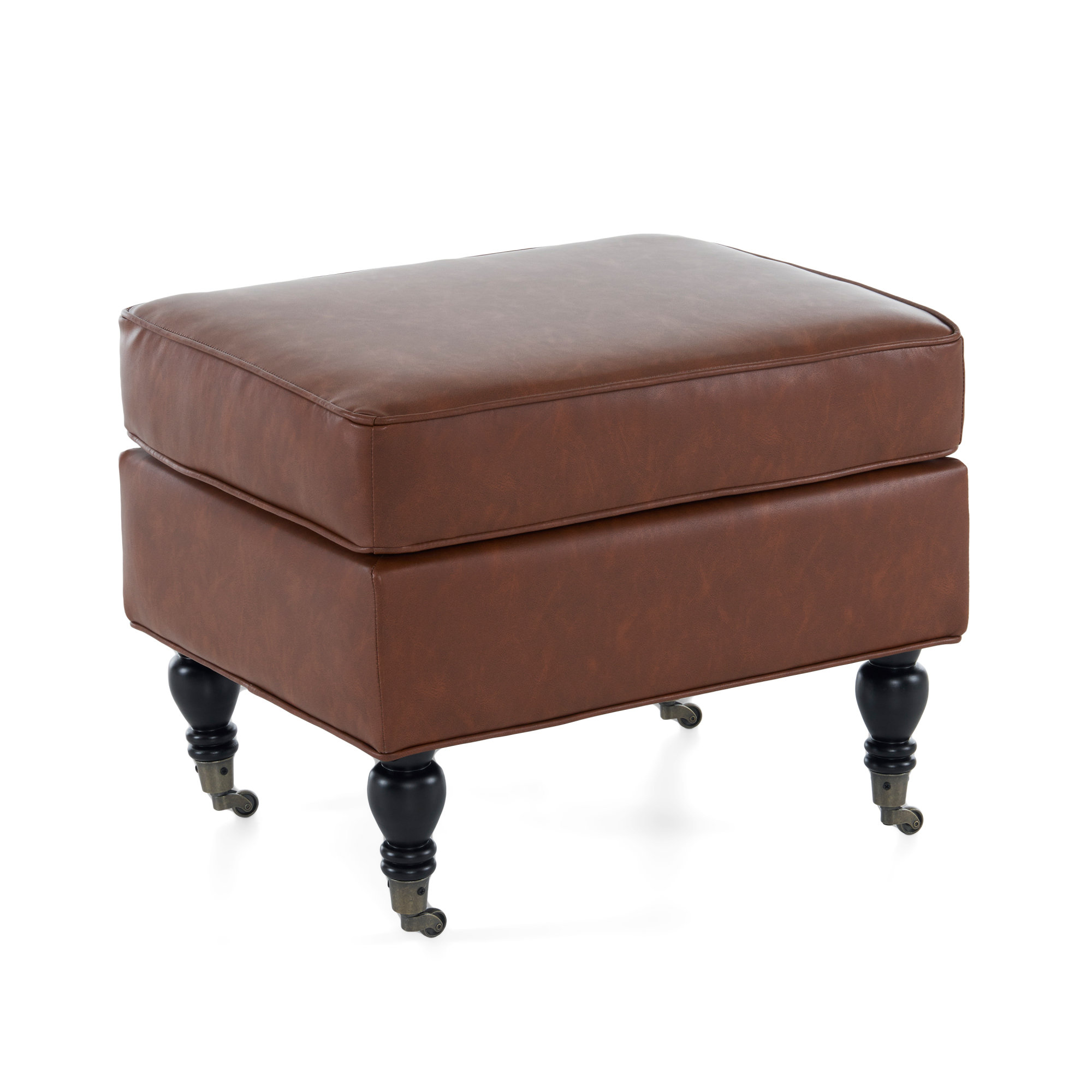 Latitude Run® Pu leather ottoman with solid wood legs and casters ...
