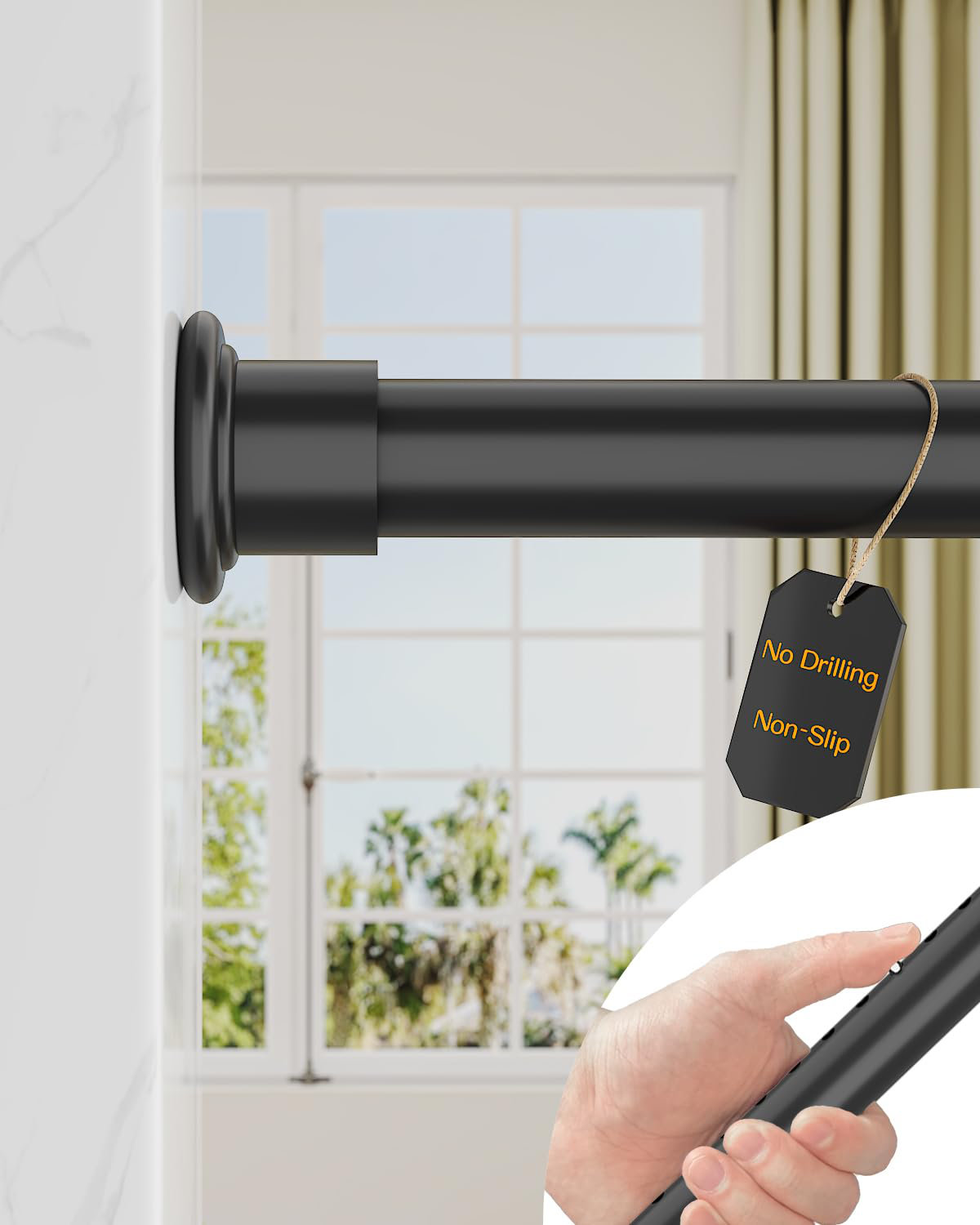 Hokku Designs Heavy Duty Tension Curtain Rod For Windows, Room Divider ...