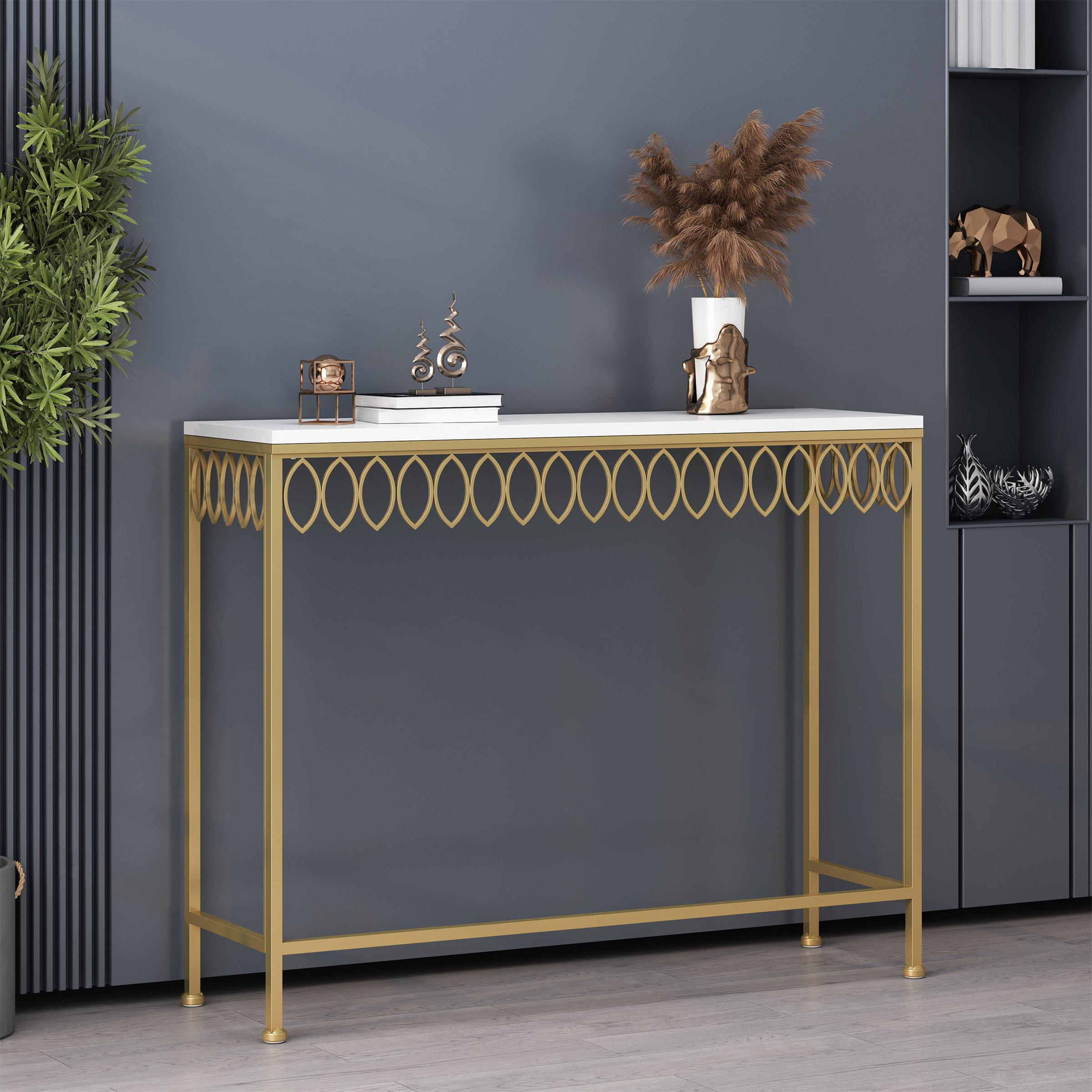 Ebern Designs Modern Glam Console Table with Gold Frame - Wayfair Canada