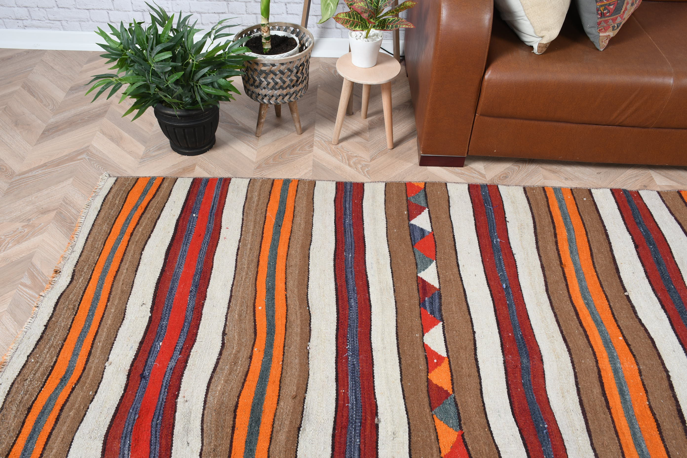 Foundry Select Handwoven Turkish Kilim Runner Rug in Striped Rainbow ...