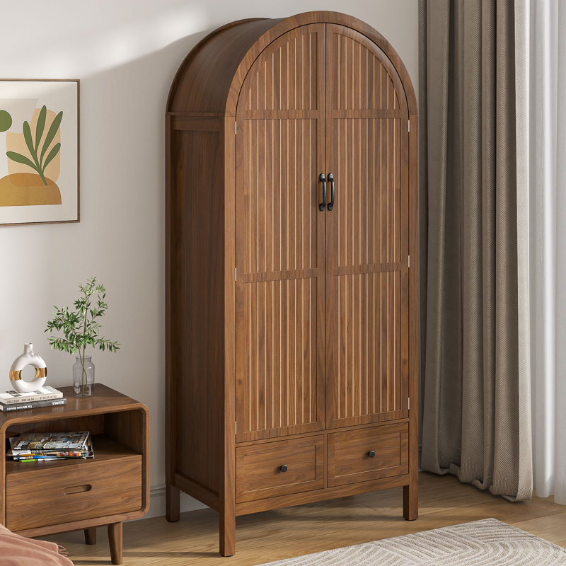 Alcott Hill® Armoire Wardrobe Closet with 2 Arched Fluted Doors ...