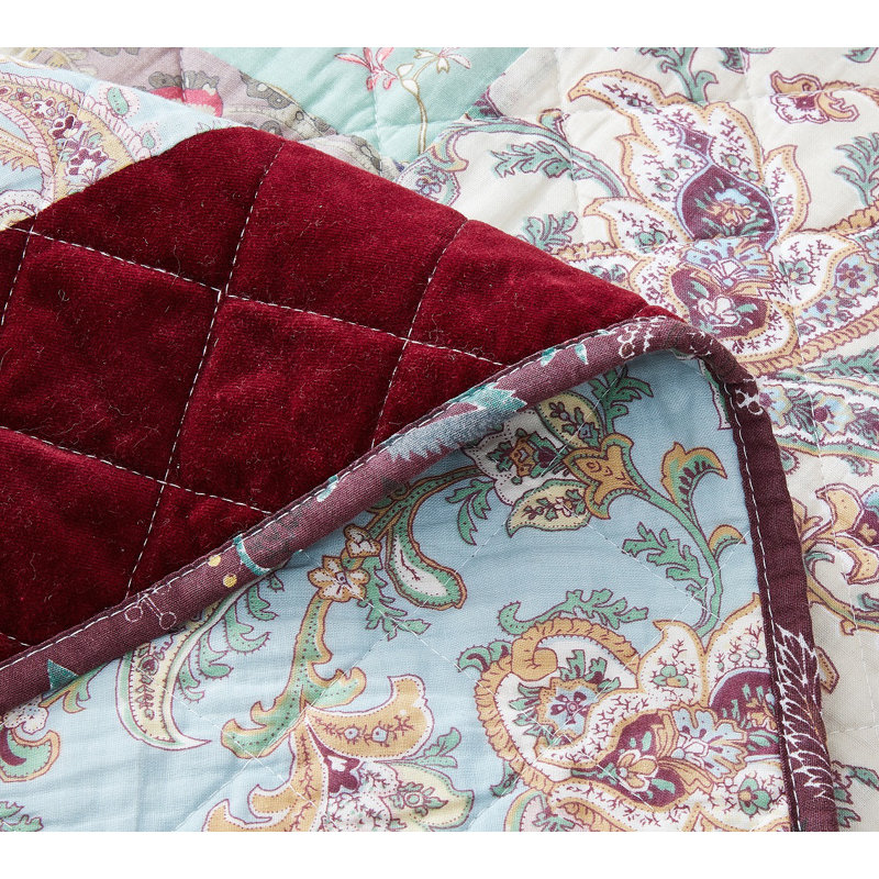 DaDa Bedding Bohemian Luxury Burgundy Cotton Patchwork Quilt Set ...