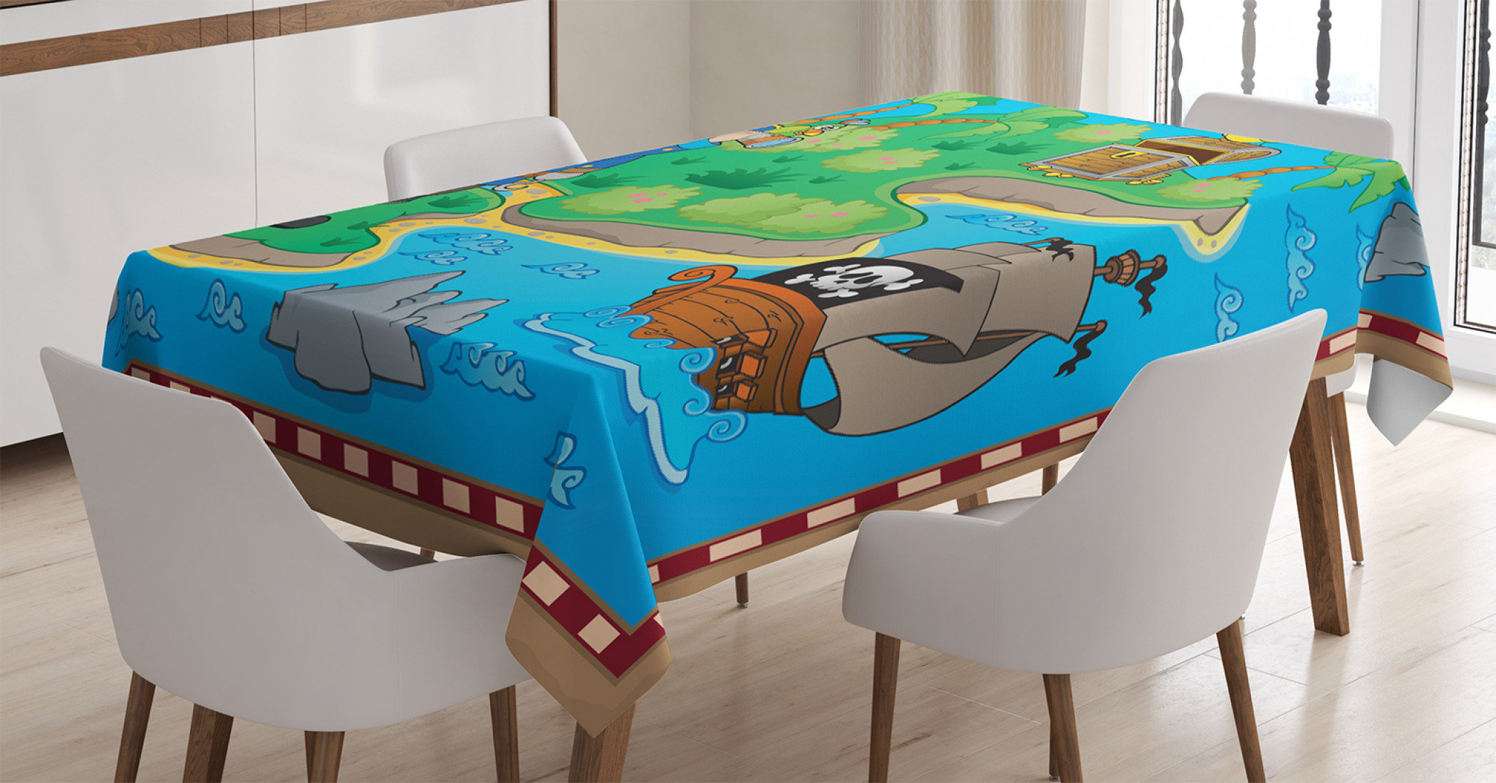 East Urban Home Island Map Tablecloth, Funny Cartoon Of Treasure Island ...