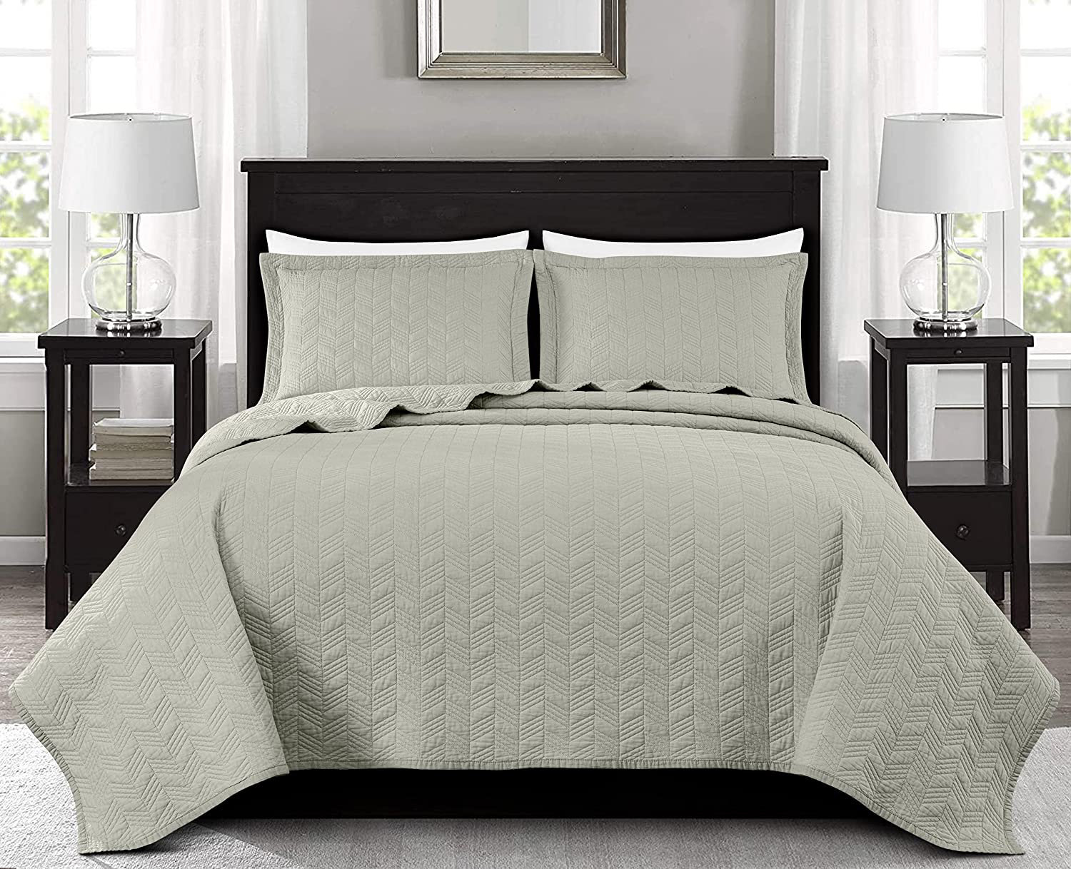 Chezmoi Collection Solid Color Cotton Quilt Standard Cotton 3 Piece ...