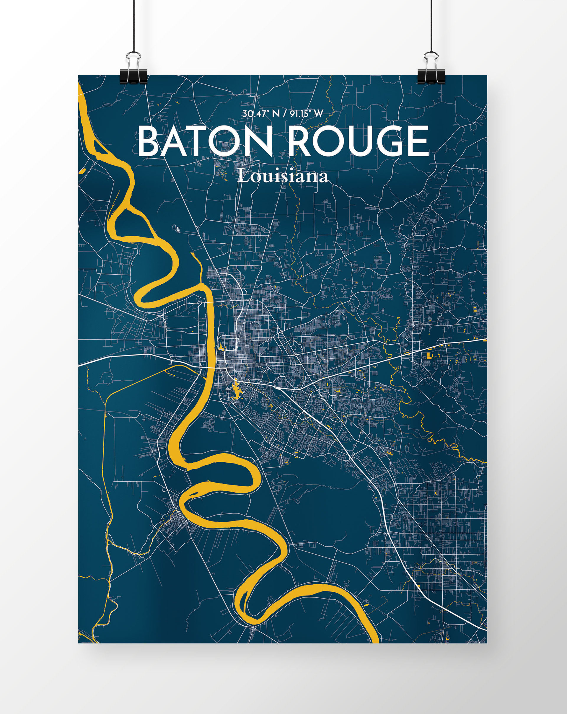 Wrought Studio™ 'Baton Rouge City Map' Graphic Art Print Poster in Blue ...