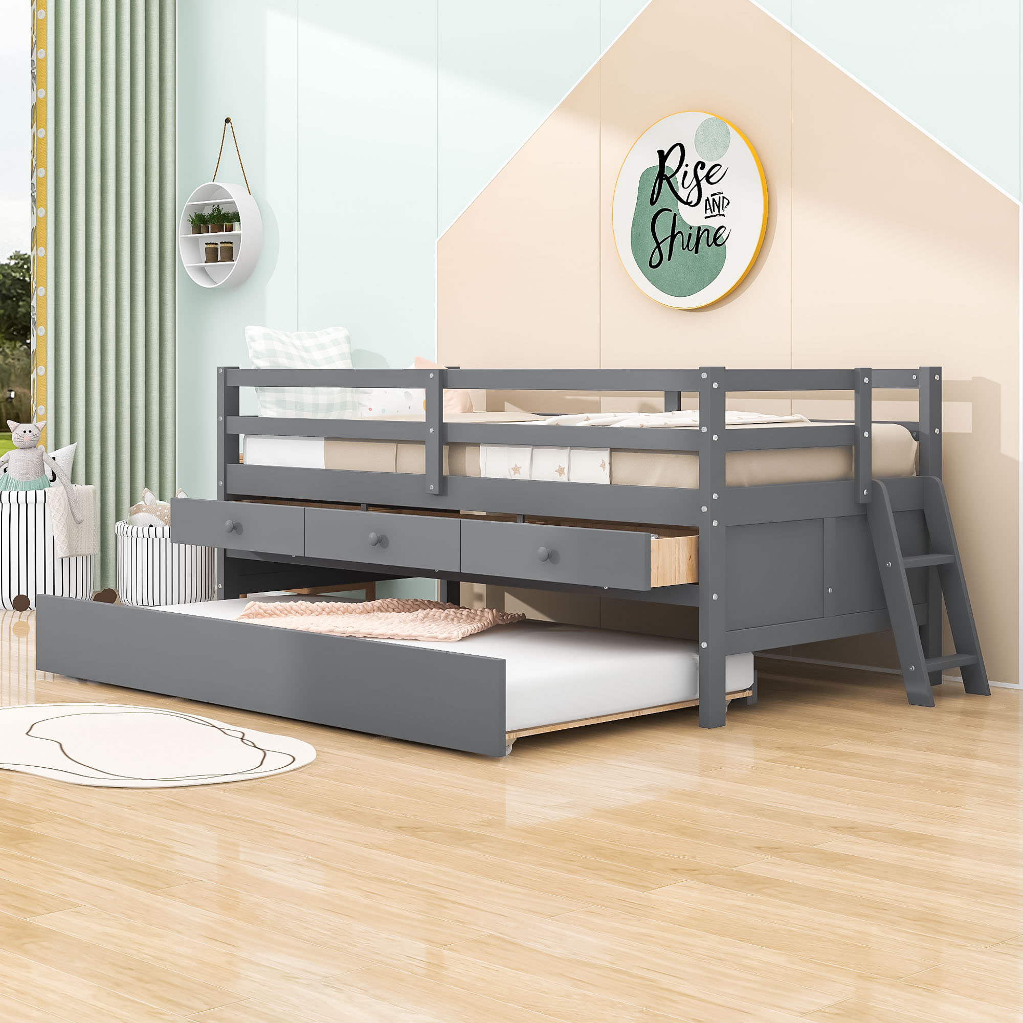 Harriet Bee Hibbah Kids Loft Bed with Trundle with Drawers | Wayfair