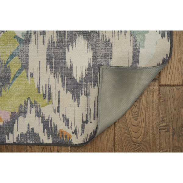 Bungalow Rose Kivett Ivory/Charcoal Indoor/Outdoor Washable Rug | Wayfair