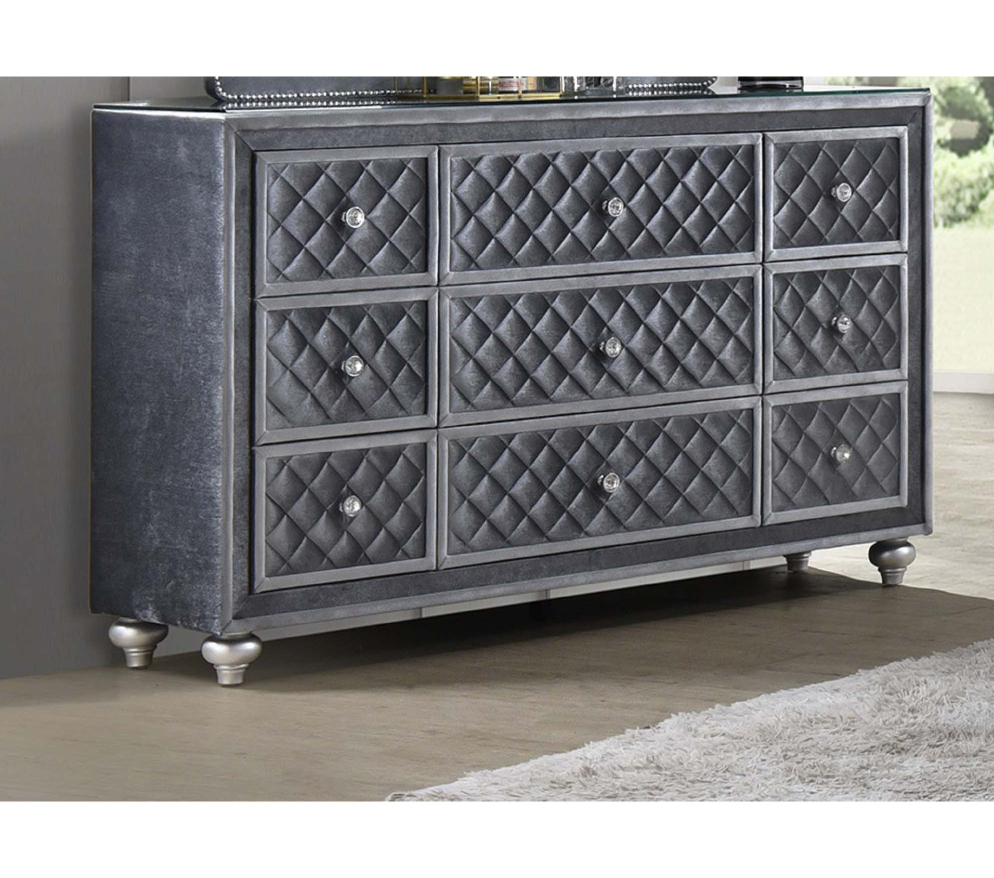 House of Hampton® 1Pc Glam 9-Drawer Dresser With Tempered Glass Top ...