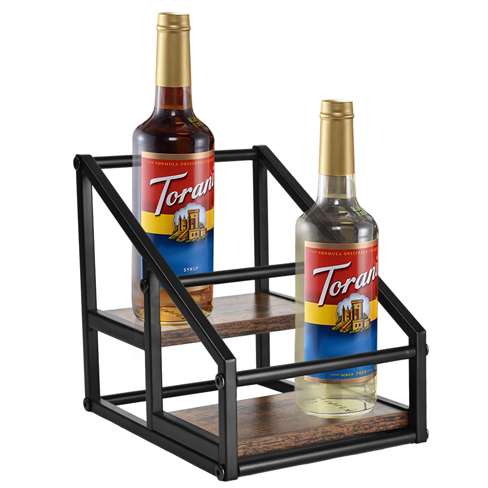 BOJUNTAN Coffee Syrup Organizer, 2-Tier 4 Bottles Coffee Syrup Rack For ...