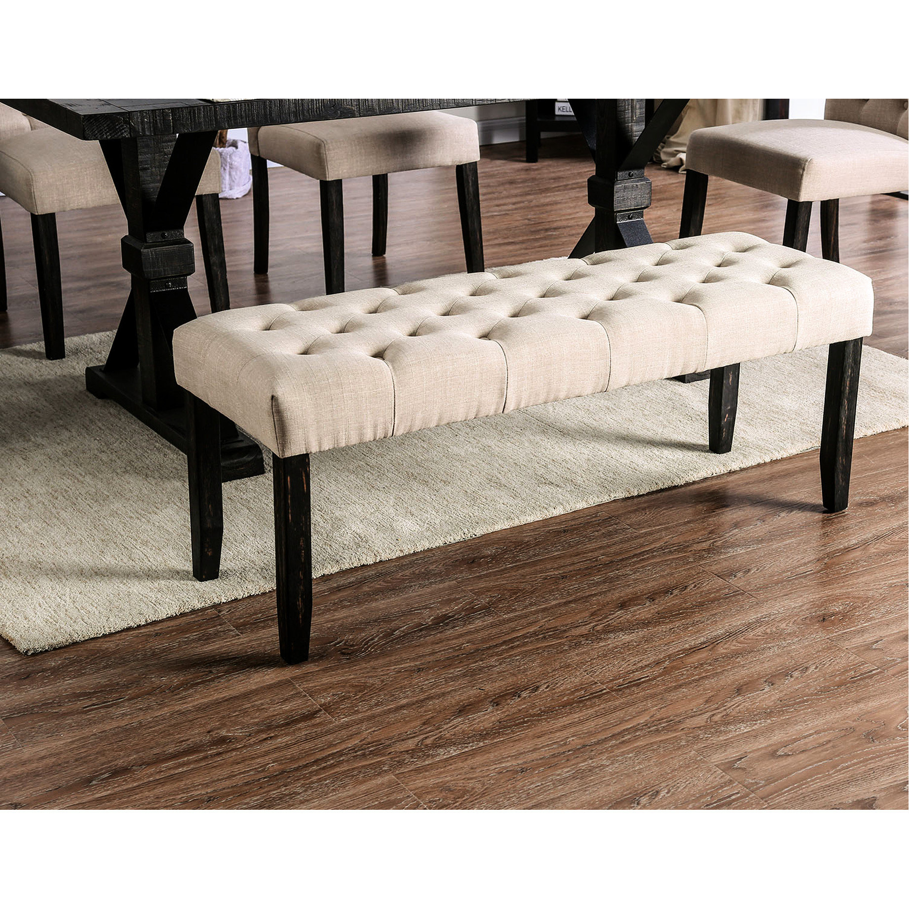Latitude Run® Linen-Like Fabric Solid Wood Dining Bench With Button ...
