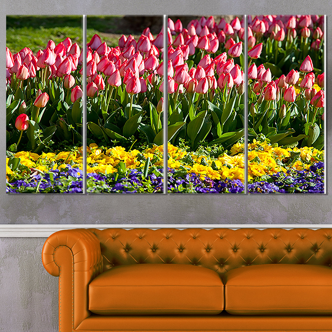 Design Art 'Tulip Garden with Yellow Flowers' 4 Piece Photographic ...