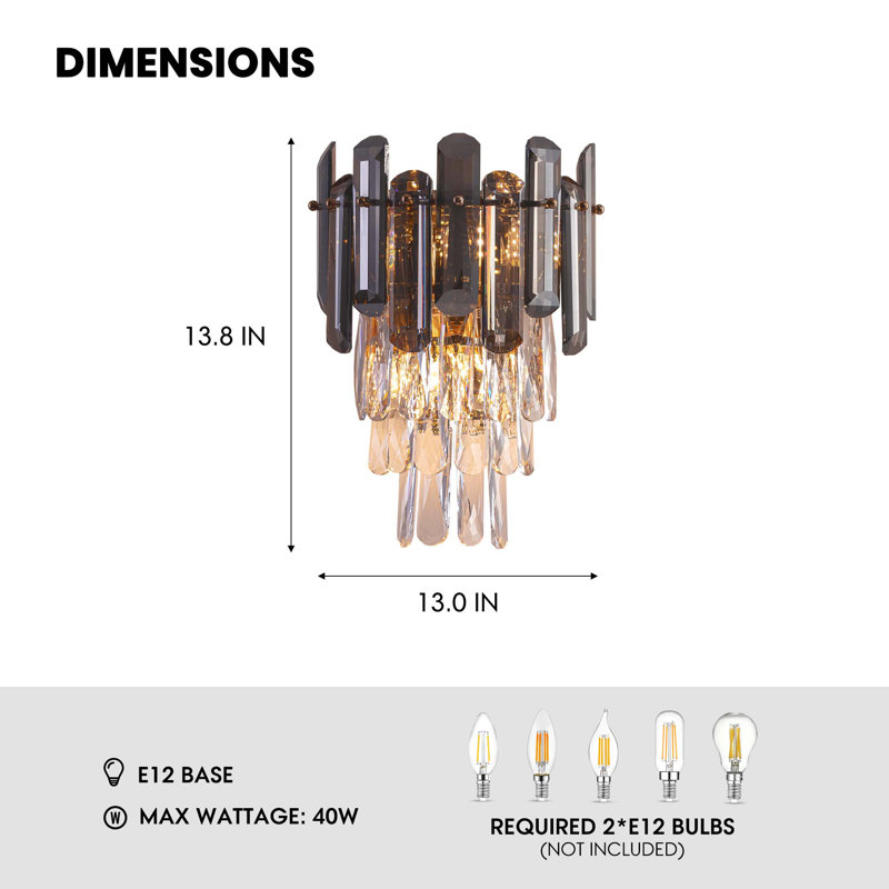Mercer41 2- Light Dimmable Crystal Wall Sconce Light | Wayfair
