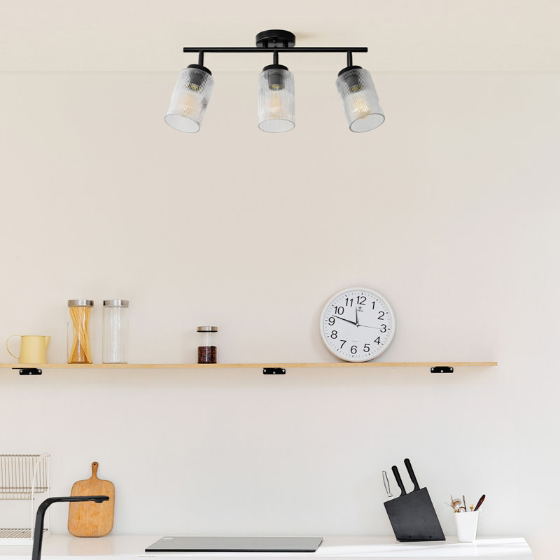 Ebern Designs 3-Light Matte Black Track Lighting with Ribbed Glass ...