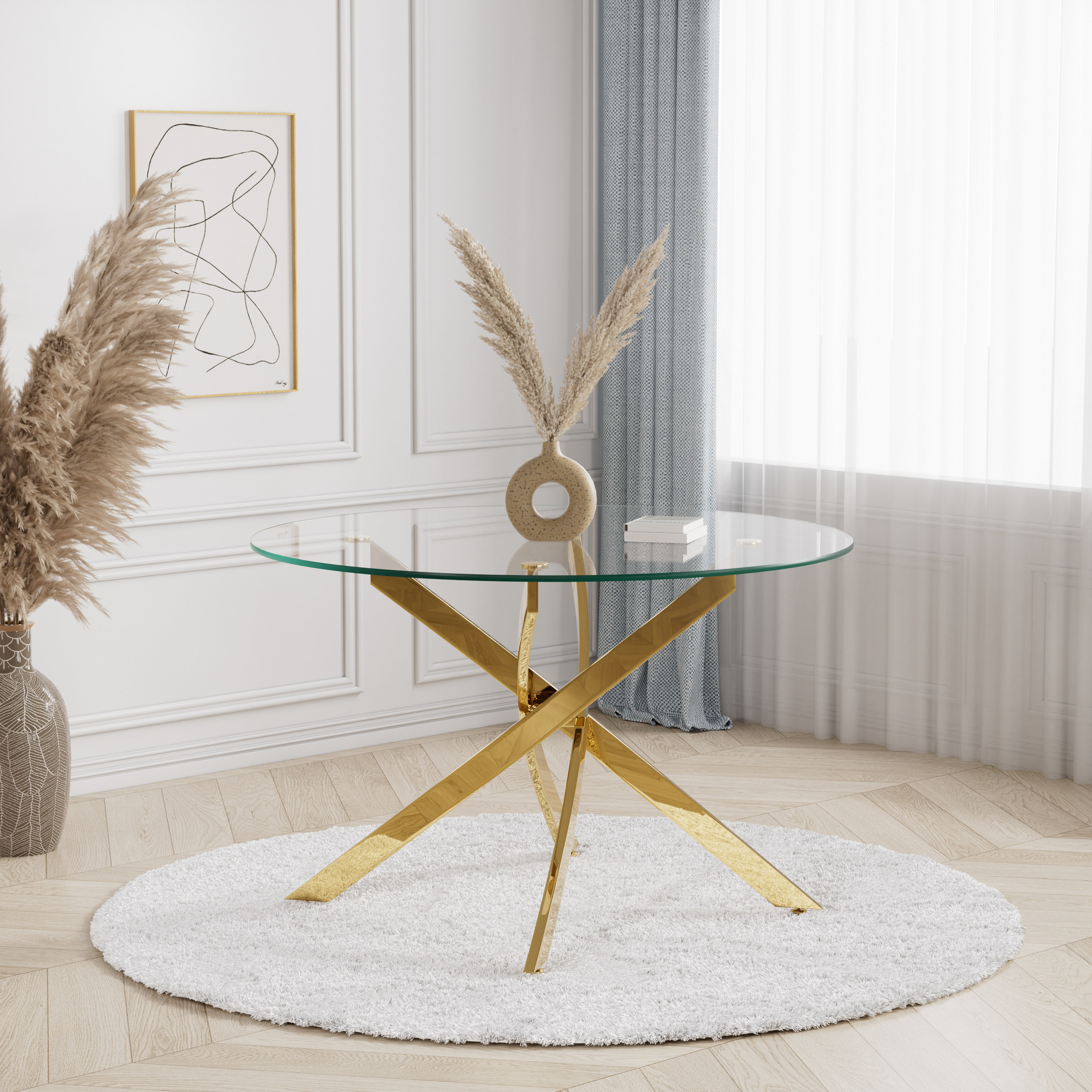 Wrought Studio™ 47" Round Glass Dining Table | Wayfair