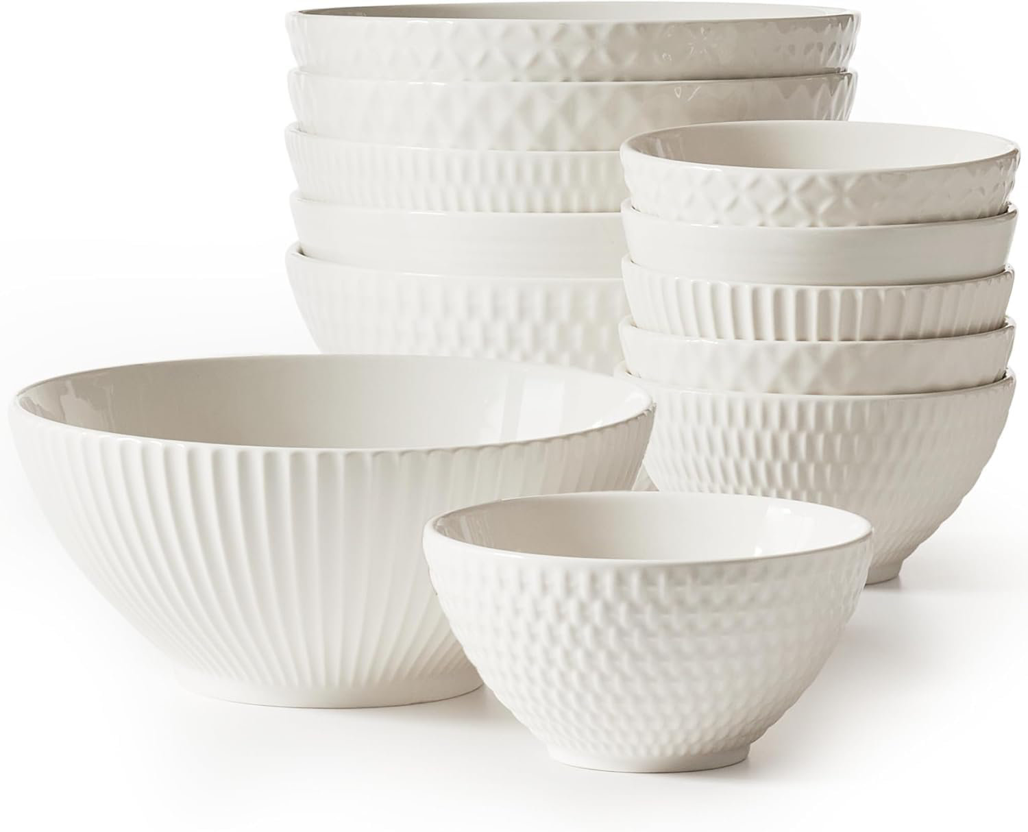 Maison Neuve Set Of 12 White Ceramic Bowls - 6 White Soup Bowls (24oz ...