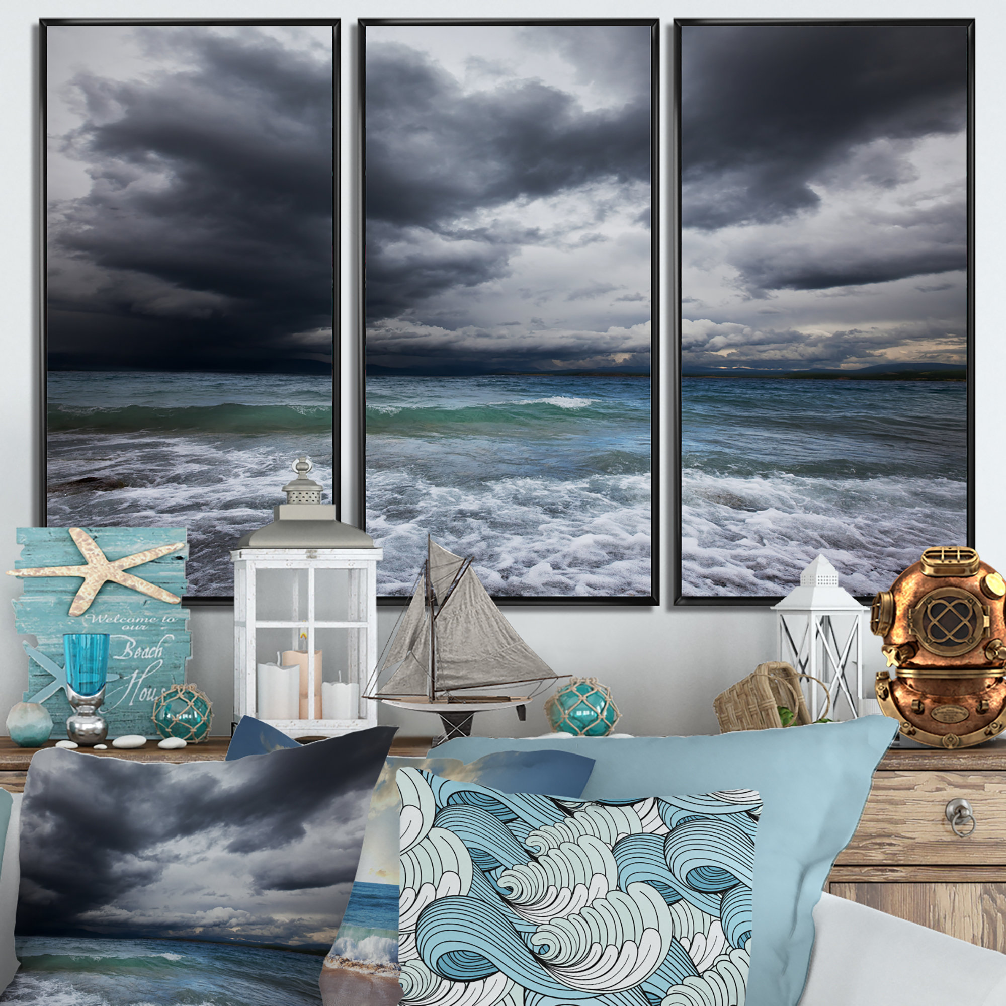Highland Dunes Troubled Sea Under Stormy Sky - Sea & Shore Framed ...