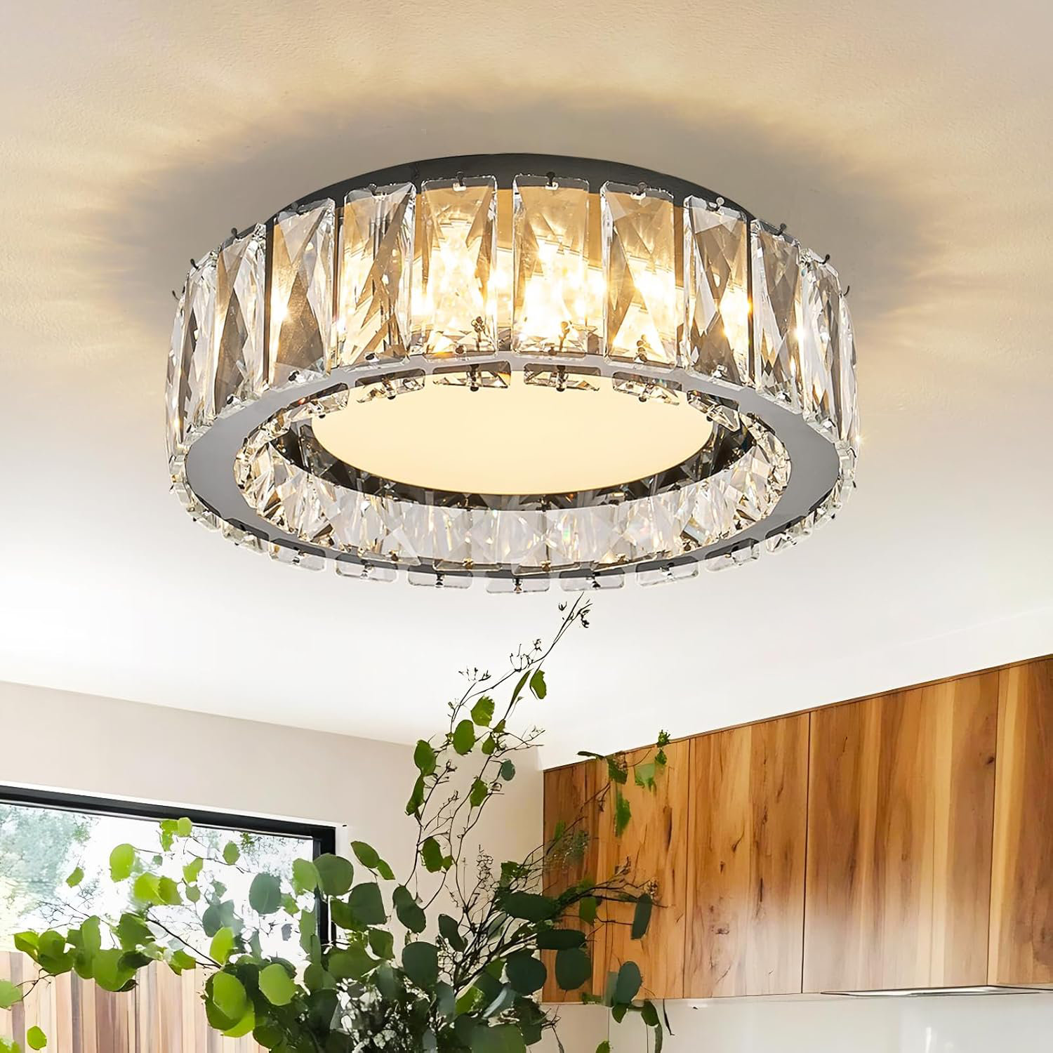 IWDOO INC. Crystal Dimmable Flush Mount Ceiling Light Black Modern LED ...