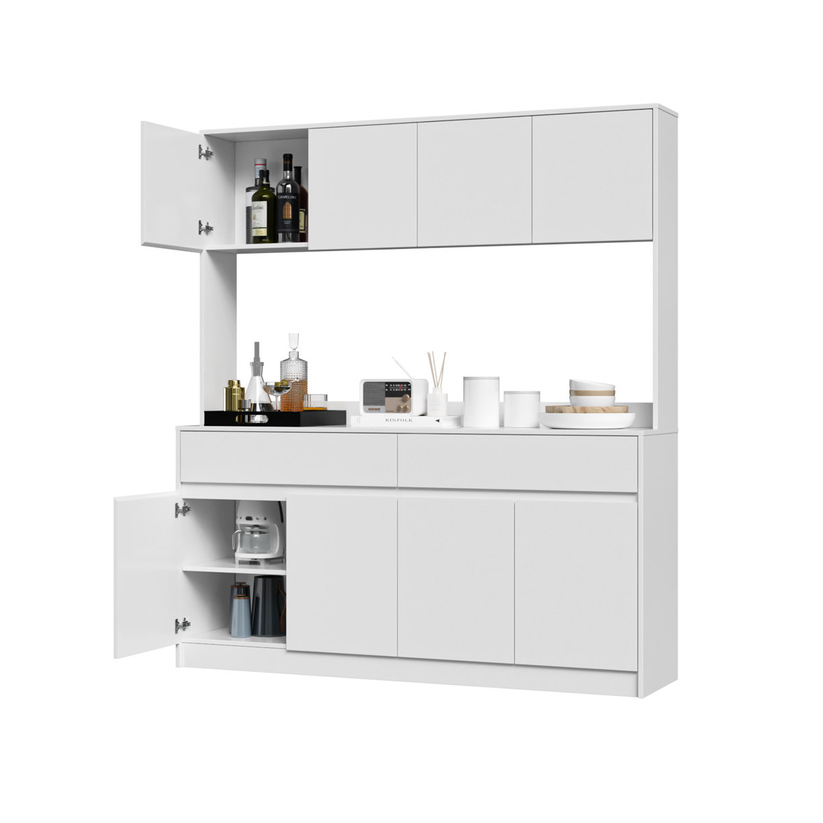 Latitude Run® Calder 63” W Kitchen Pantry Cabinet with Microwave Oven ...