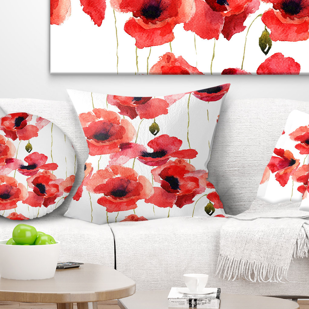 Design Art Floral Stylized Poppy Flowers Illustration Throw Pillow ...