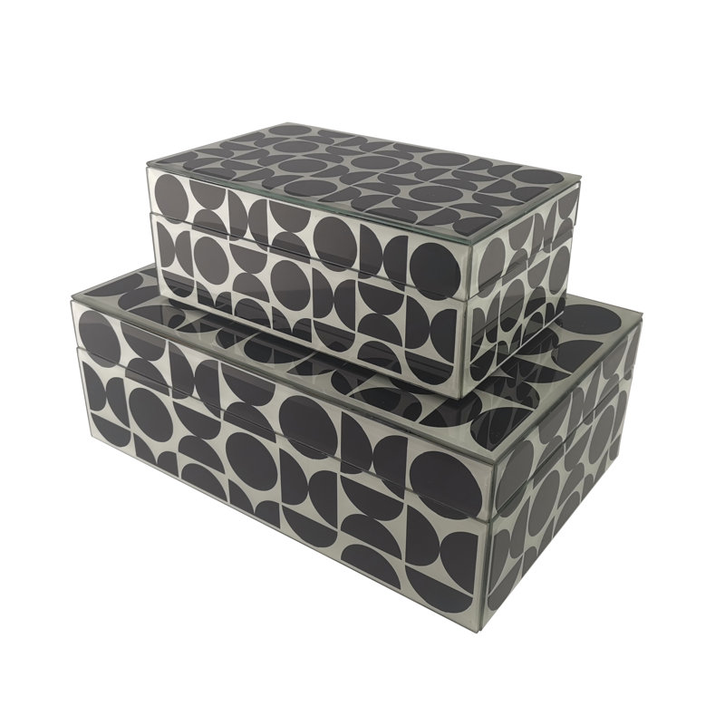 Corrigan Studio® Glass Modern Print Boxes, Black and White Charm, Wood ...