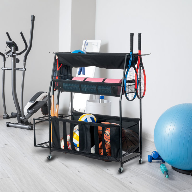 17 Stories 3-Tier Home Gym Sports Storage Rack Cart | Wayfair