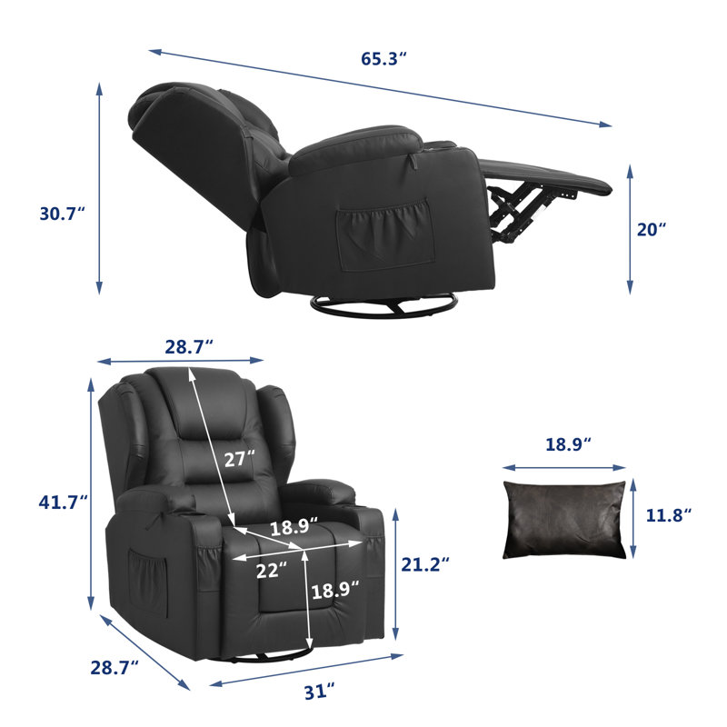 Latitude Run® 31" Wide Faux Leather Swivel Rocker Recliner Chair for ...