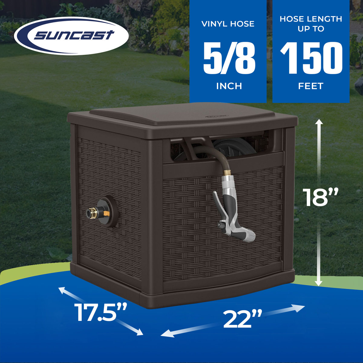 Suncast 150 Foot Slide Trak Outdoor Garden Water Hose Hideaway for ...