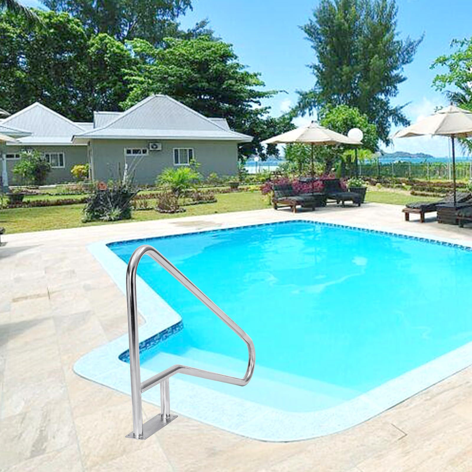 babevy Pool Handrail,55"X32"Pool Stair Handrail,304 Stainless Steel ...