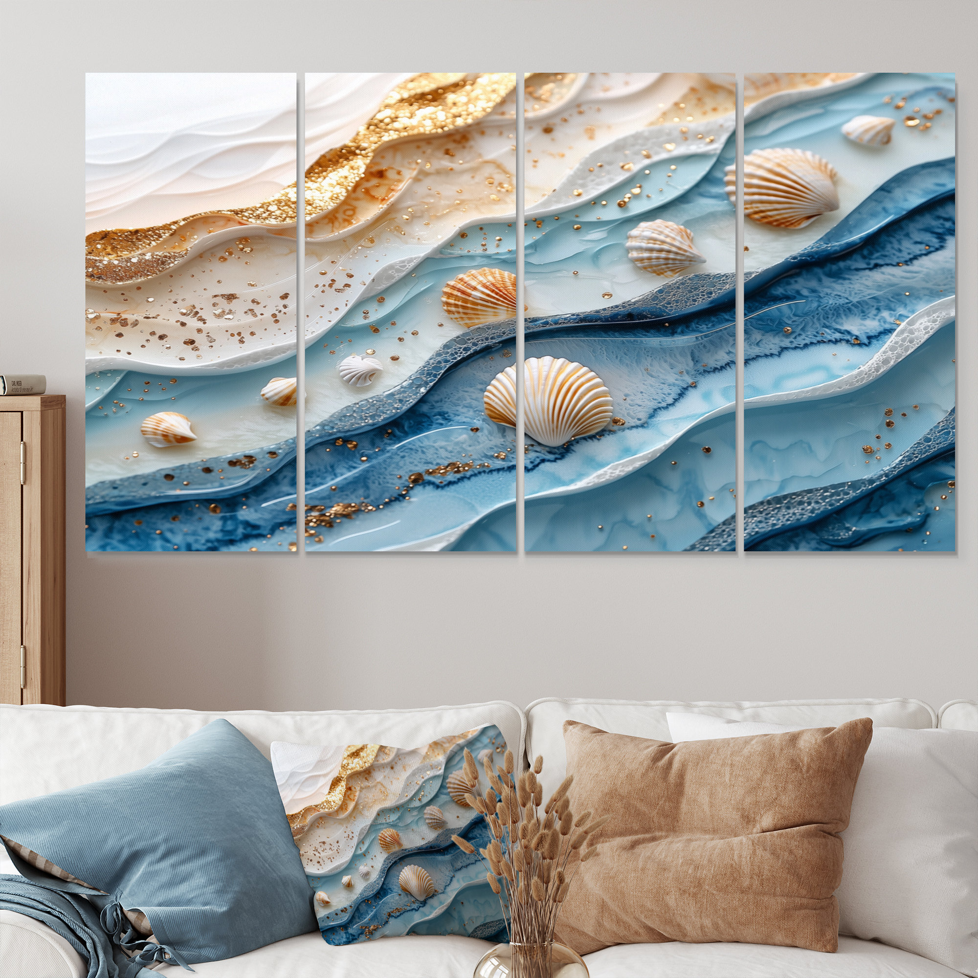 Design Art Abstract Seashells And Beach Aerial View V - Coastal Wall ...