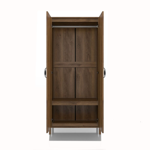 Millwood Pines Wanship Rustic Double-doors Wardrobe Closet with Shelves ...