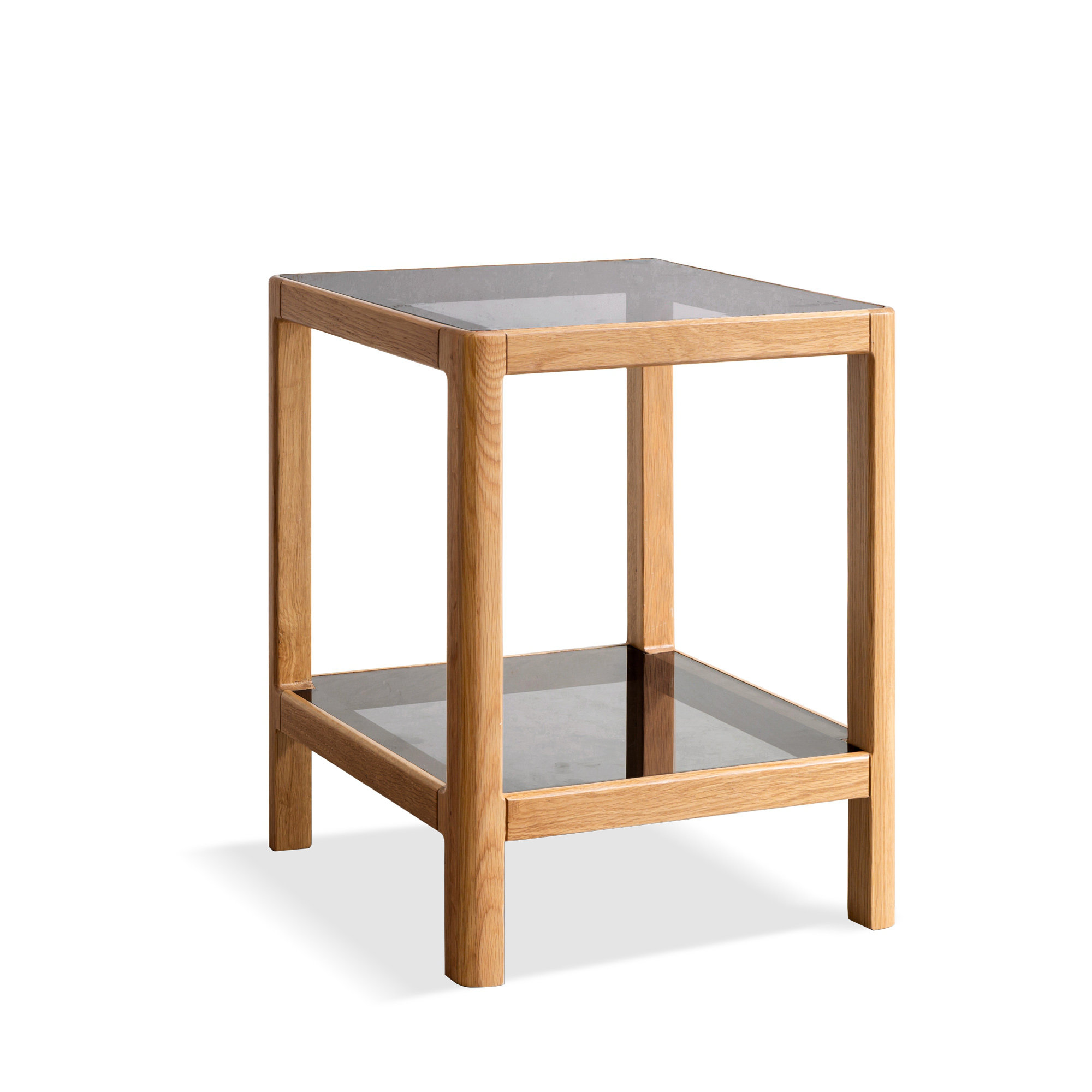 Latitude Run® Natural Oak Wood End Table With Tempered Glass For Living ...