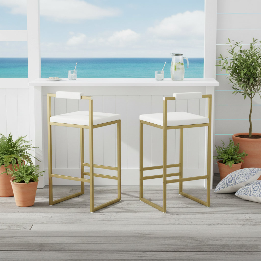 Ivy Bronx 2 - Piece Modern Luxury Gold Iron Bar Stools Set, Minimalist ...