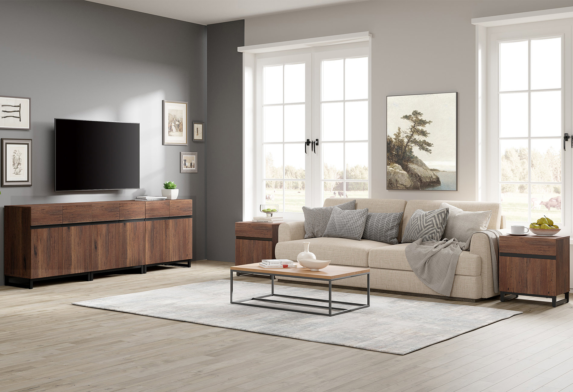 Latitude Run® Dobson WAMPAT Modern Living Room Table Sets Of 3, 94 Inch ...